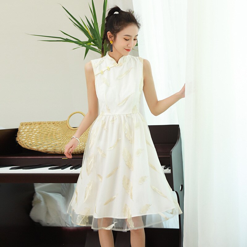 Cotton Evening Party Dress Mesh Cheongsam Modern T... – Grandado