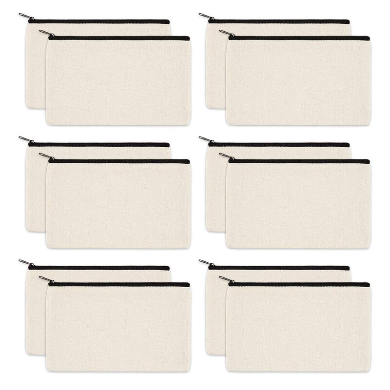 12 Pack Canvas Rits Zakken, Blank Diy Craft Zakjes... – Vicedeal
