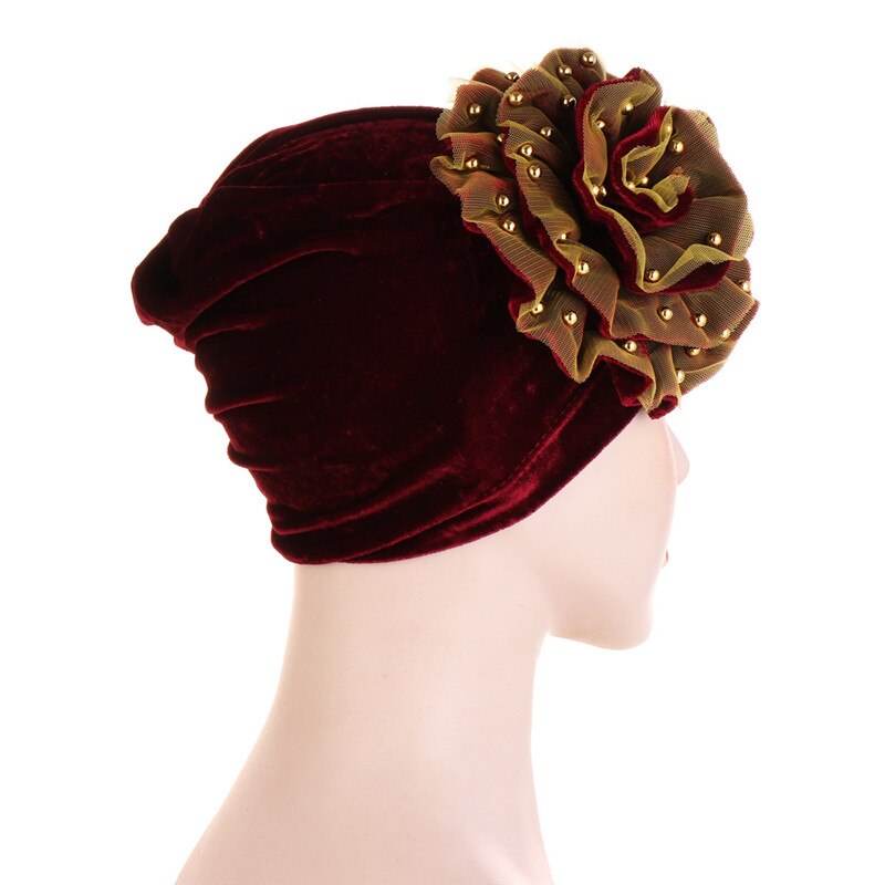 velvet hijab caps lace flower turban bonnet for wo... – Vicedeal