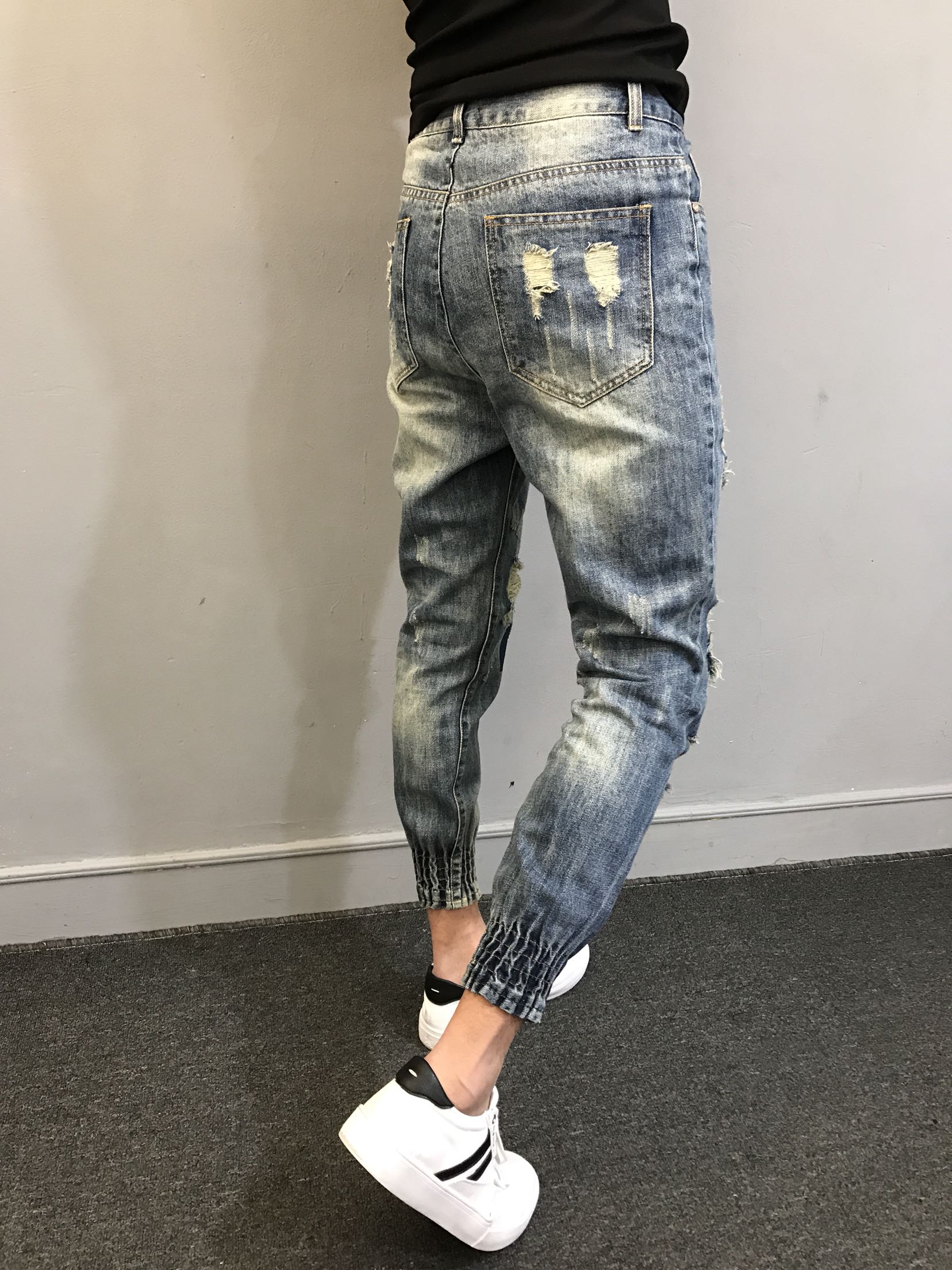 Ripped hole street Social people jeans men's spiri... – Grandado