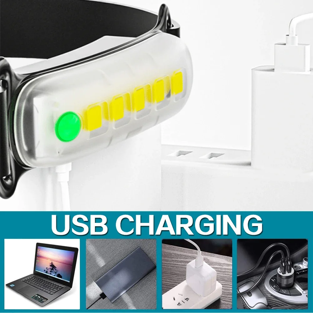 Portable COB LED Headlamp USB Fast Charging Built-... – Grandado