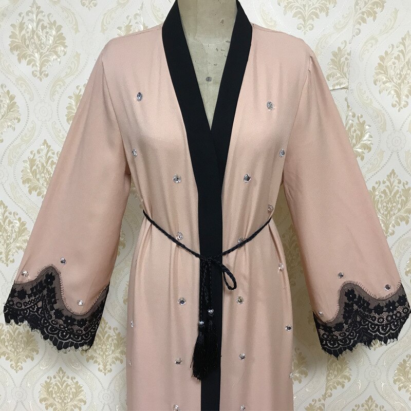 Muslim Kimono Kaftan Abaya Dress Women Diamond Lac... – Grandado