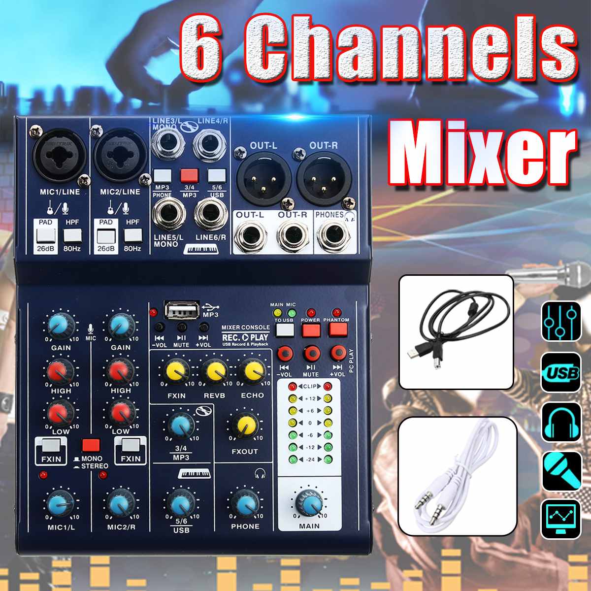 6 Channel Karaoke Sound Console Mixing USB Record ... – Grandado