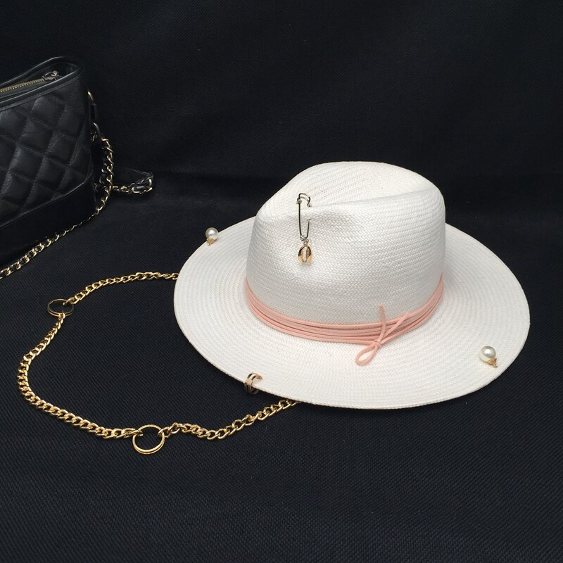 straw hat for women with chains shells pearls whit... – Vicedeal