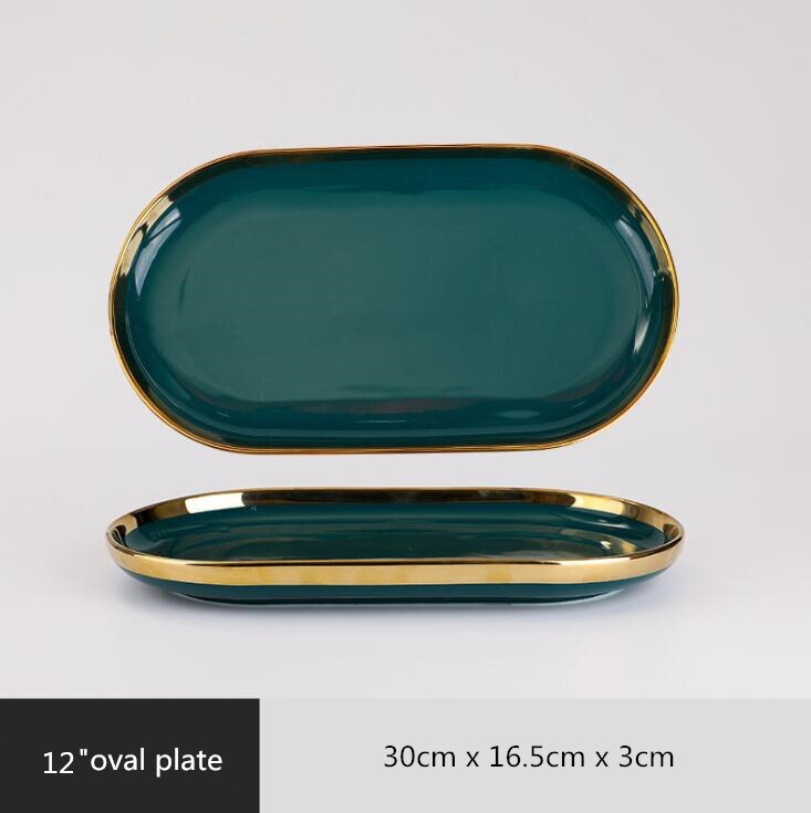 1pcs High Grade Green With Gold Lnlay Plates Steak... – Vicedeal