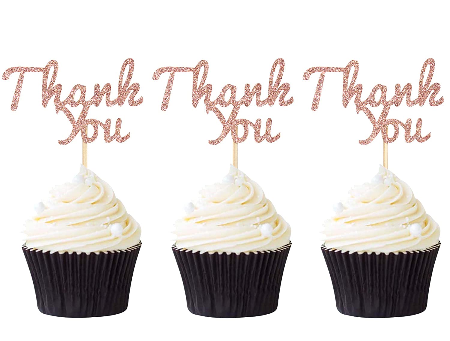 60Pcs Rose Gold Glitter Dank U Cupcake Topper Pick... – Grandado