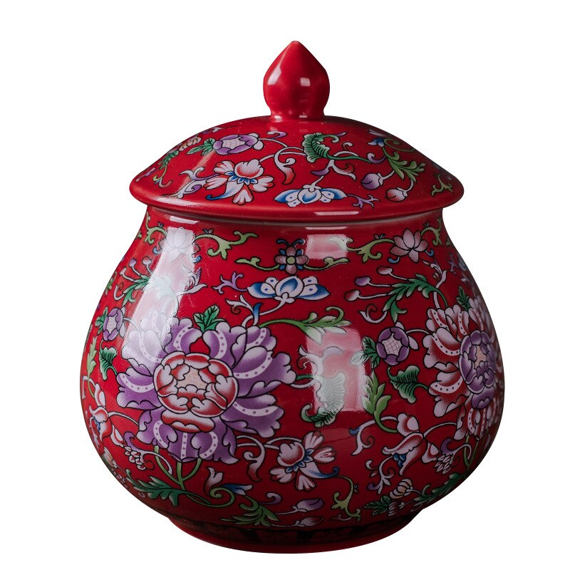 Ceramic Tea Can with Lid Retro Relief Enamel Craft... – Grandado