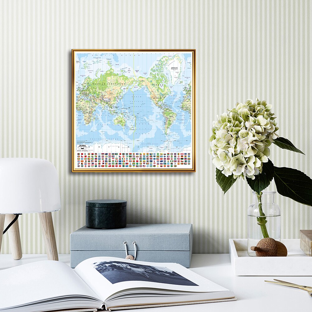 60*60cm The World Political Map with National Flag... – Grandado