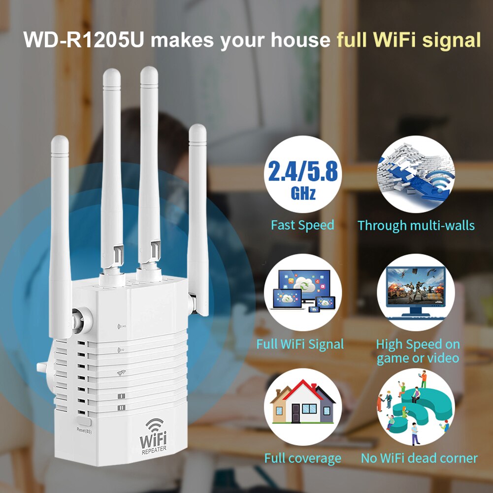 WD-R1205U 1200Mbps Wifi Repeater 2.4Ghz 5.8Ghz Wif... – Vicedeal