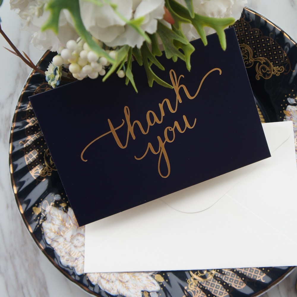 gold 25pcs deep blue dancing thank you Card with e... – Grandado
