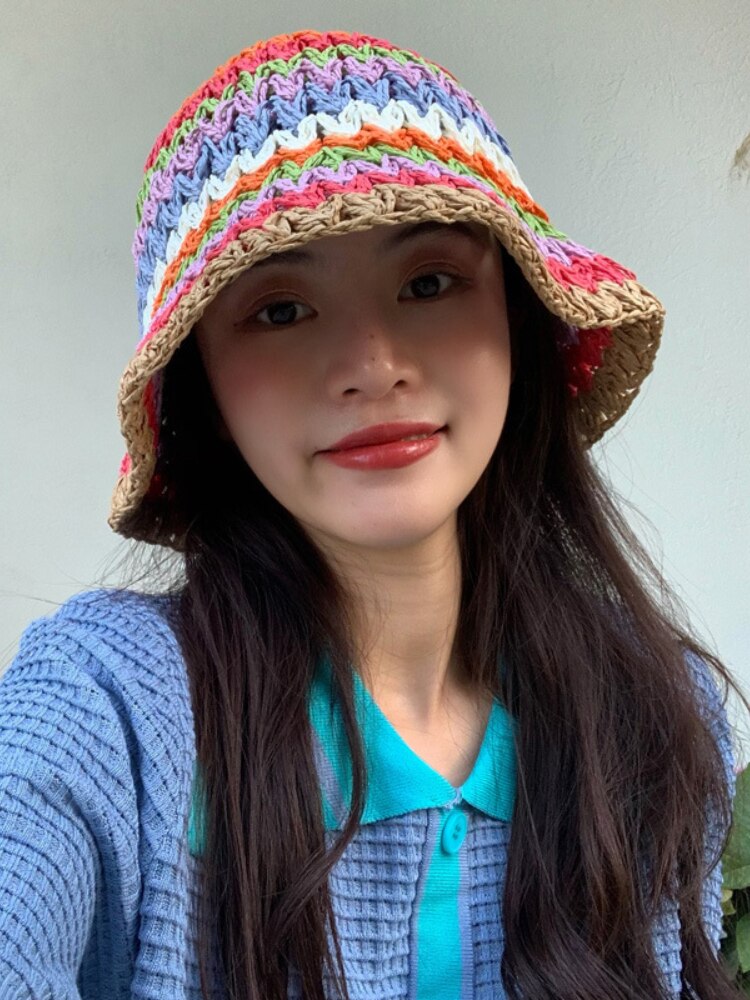 Multicolor Woven Summer Autumn Hats for Women Retr... – Grandado