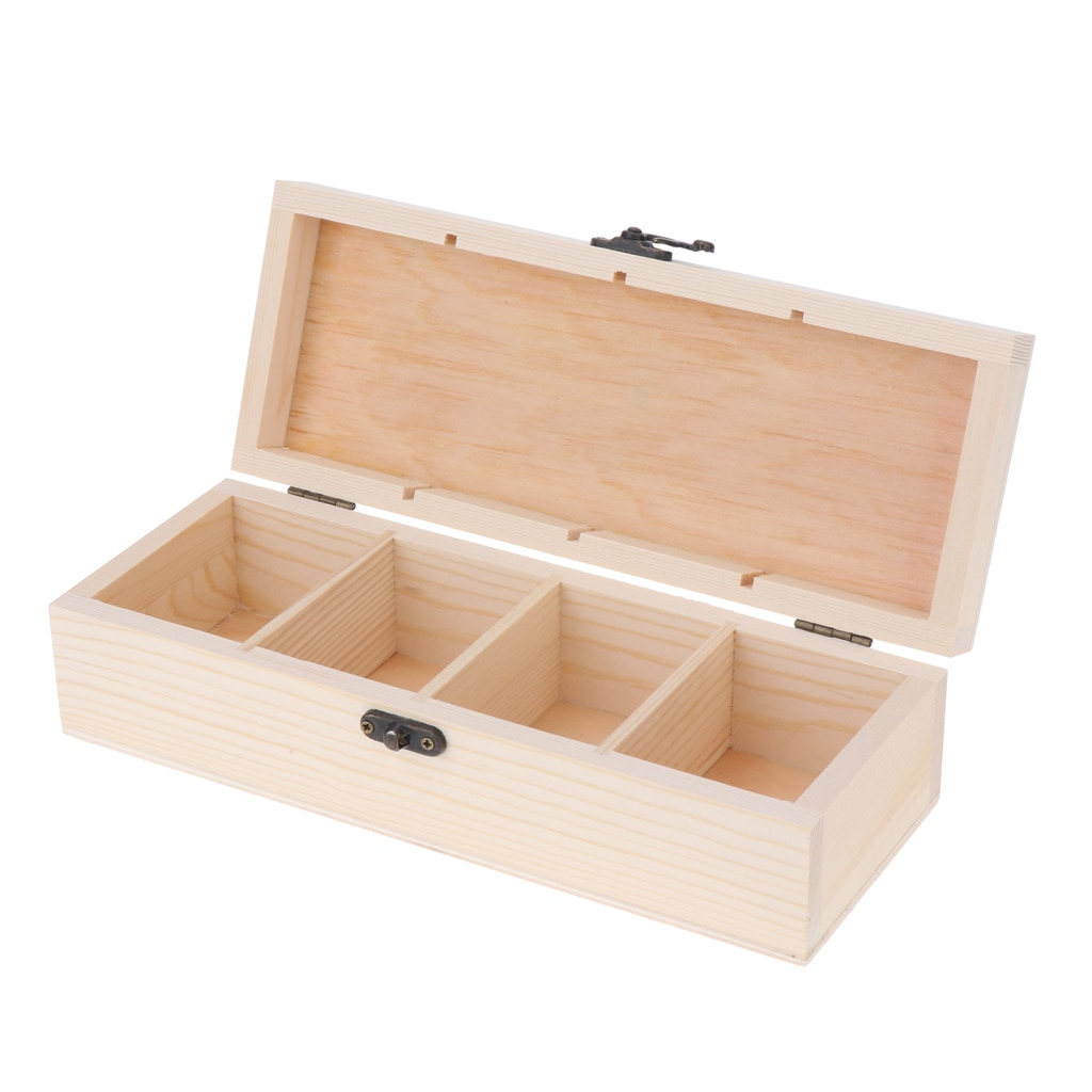 4 Grids Natural Wood Box Wooden Jewelry Organizer ... – Vicedeal