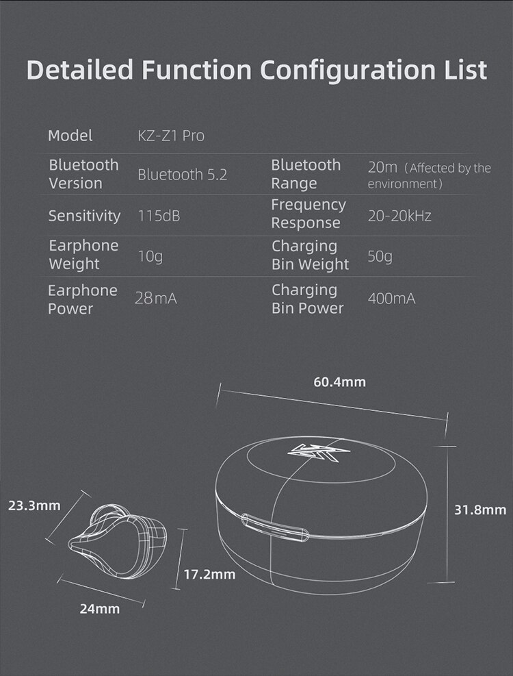 KZ Z1 Pro Bluetooth 5.2 Earphones TWS True Wireles... – Grandado