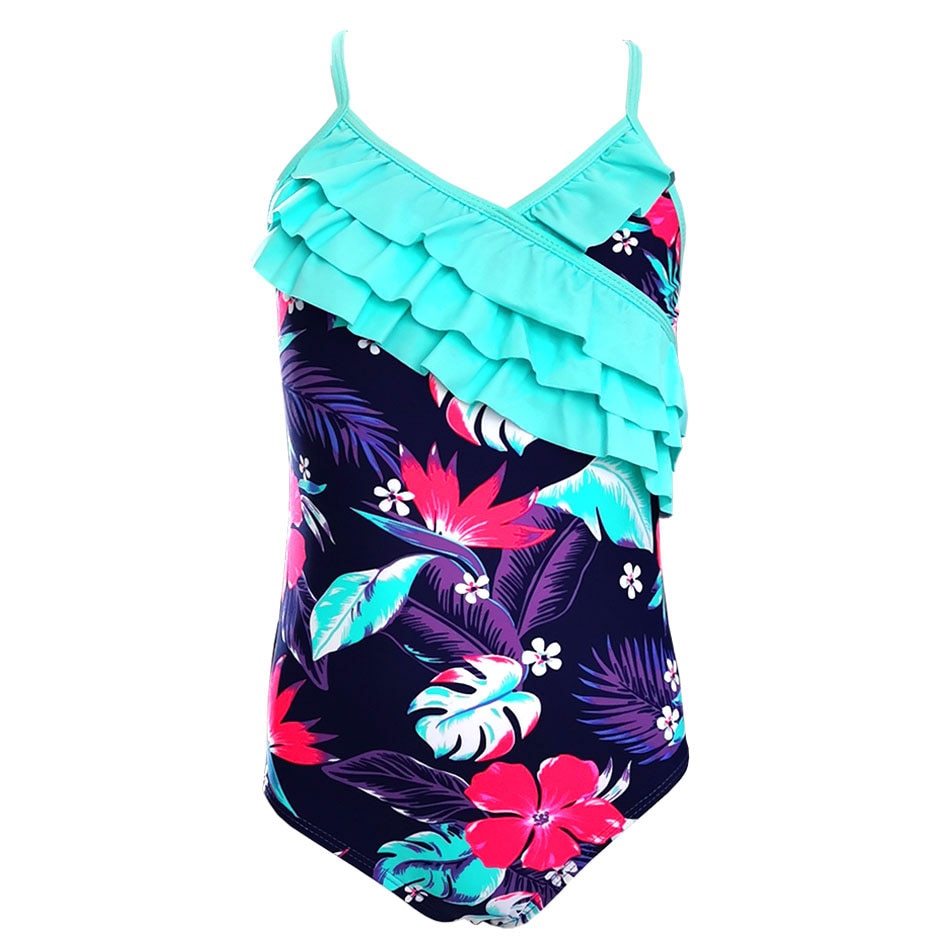 2-8 Years Ruffle Girl Swimsuit One Piece Tropical ... – Vicedeal