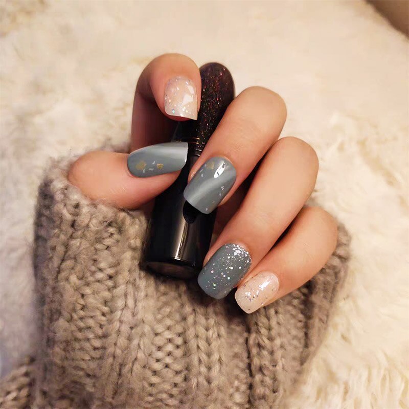 24pcs Gray blue marble pattern short size false na... – Vicedeal