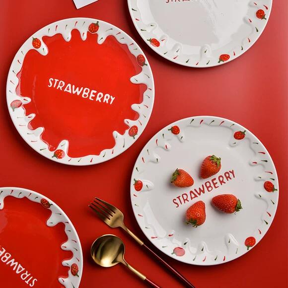 Strawberry Ceramic Plate Red And White Plate House... – Vicedeal