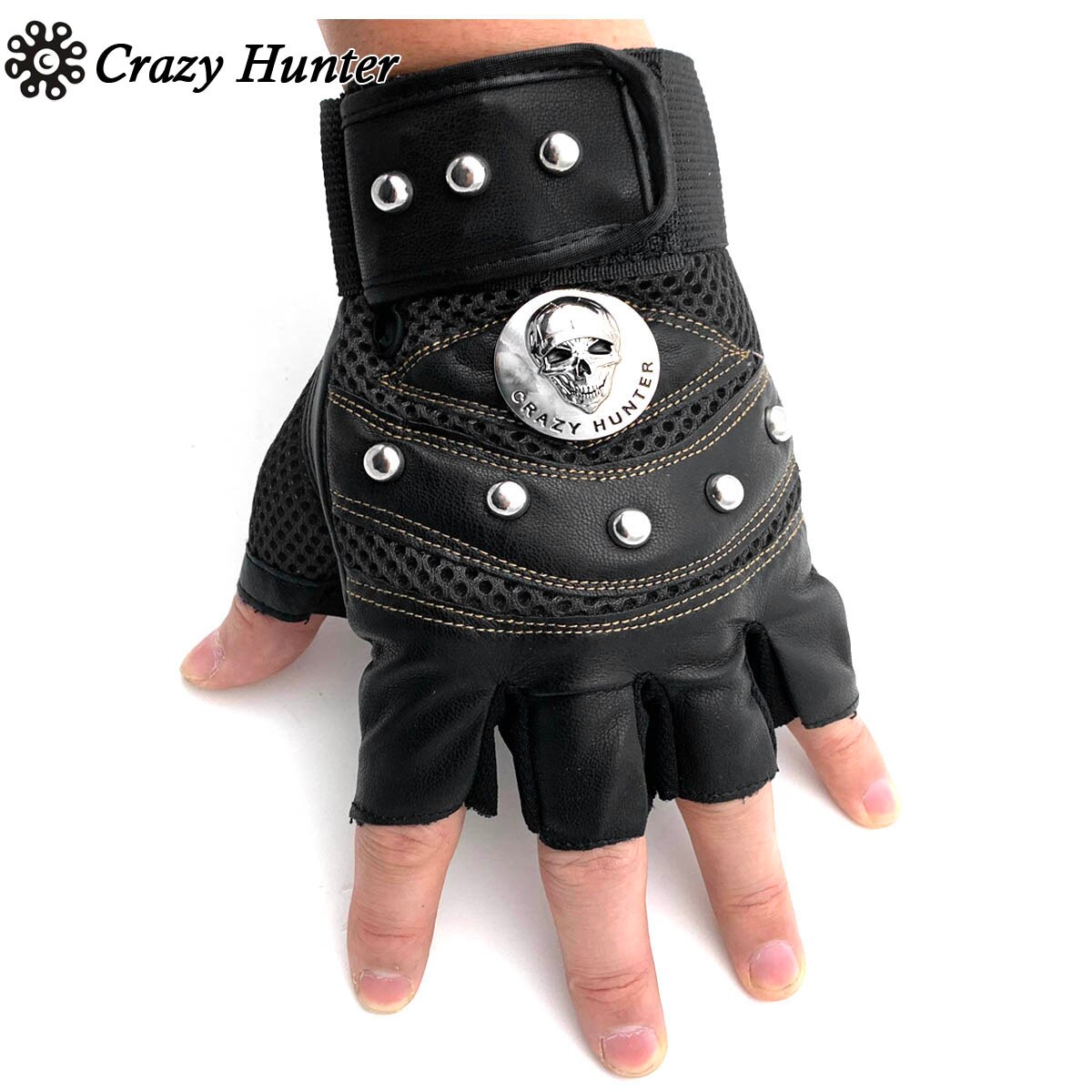 Skull Studded Gloves Punk Motorcycle Car Biker Men... – Grandado