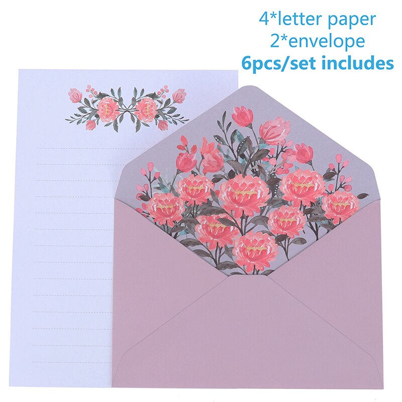 6pcs Printed Flowers Envelope Set Kawaii Stationer... – Grandado