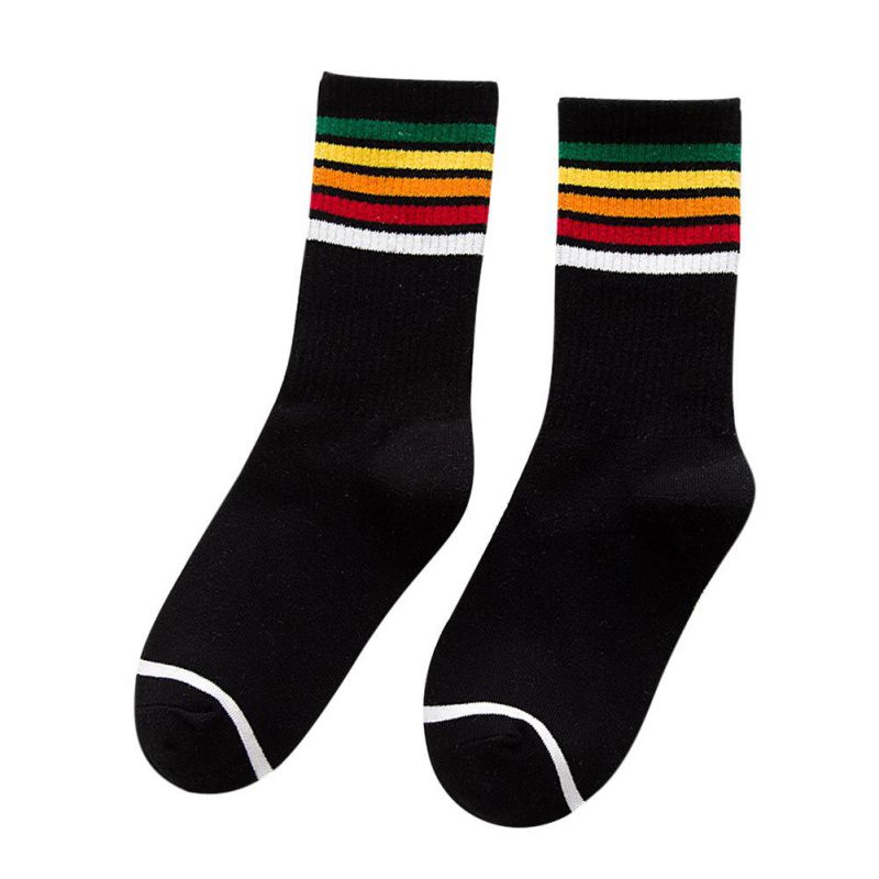 1Pair Women Girls Rainbow Stripes Cotton Running S... – Grandado