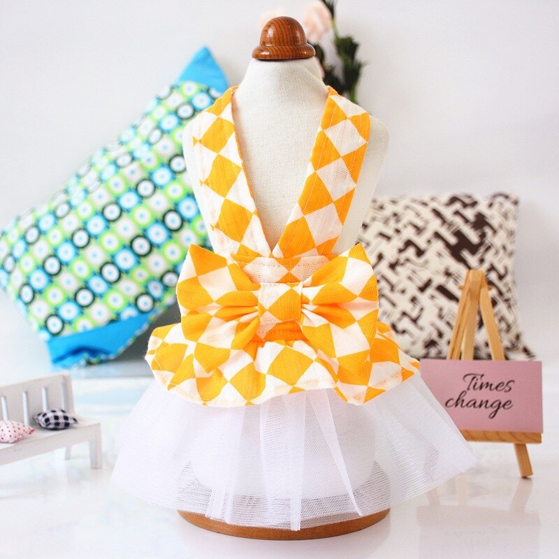 Pet Rhombus Plaid Skirt Summer Clothes Princess Tu... – Grandado