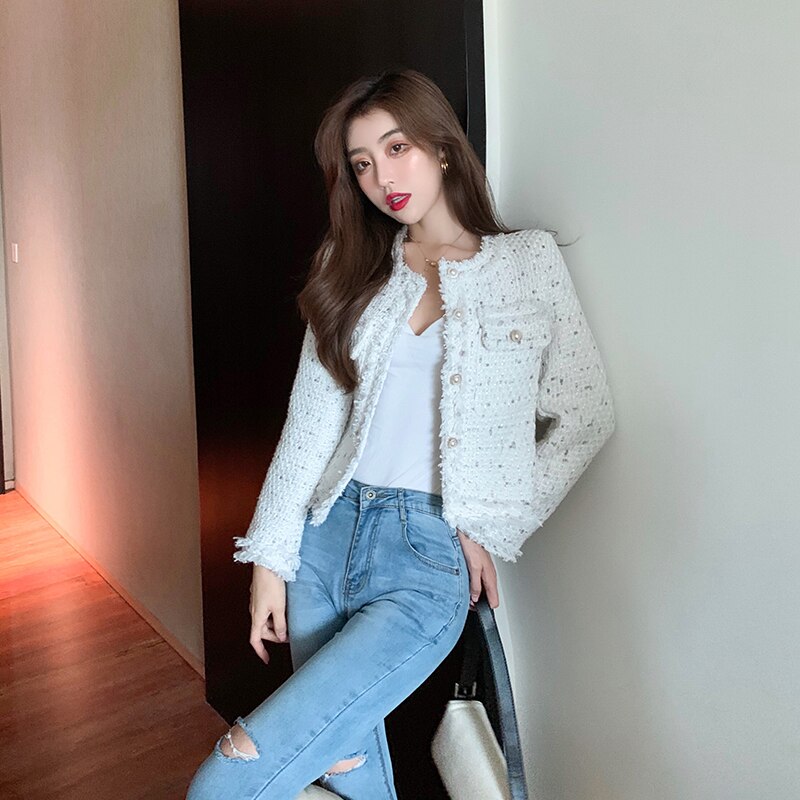 Short Tweed Coat Women O-neck Single-breasted Tass... – Vicedeal Short Tweed Coat Women O-neck Single-breasted Tass... – Vicedeal