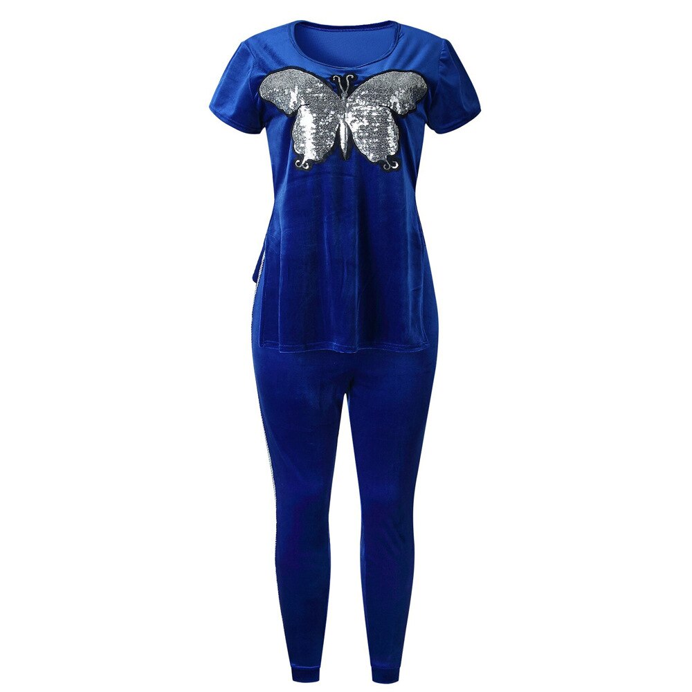 Butterfly Sequins Spliced Corduroy Tracksuit Women... – Vicedeal