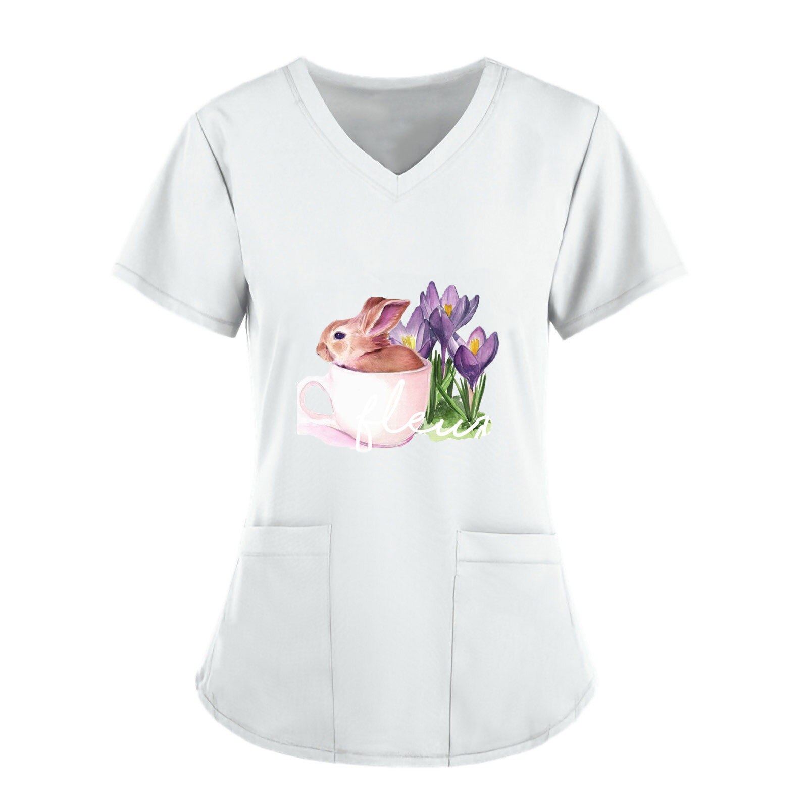 Women Short Sleeve V-neck Tops Working Uniform Eas... – Grandado