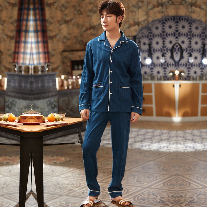 Spring Autumn Pure Cotton Couple Pajamas Set Korea... – Grandado