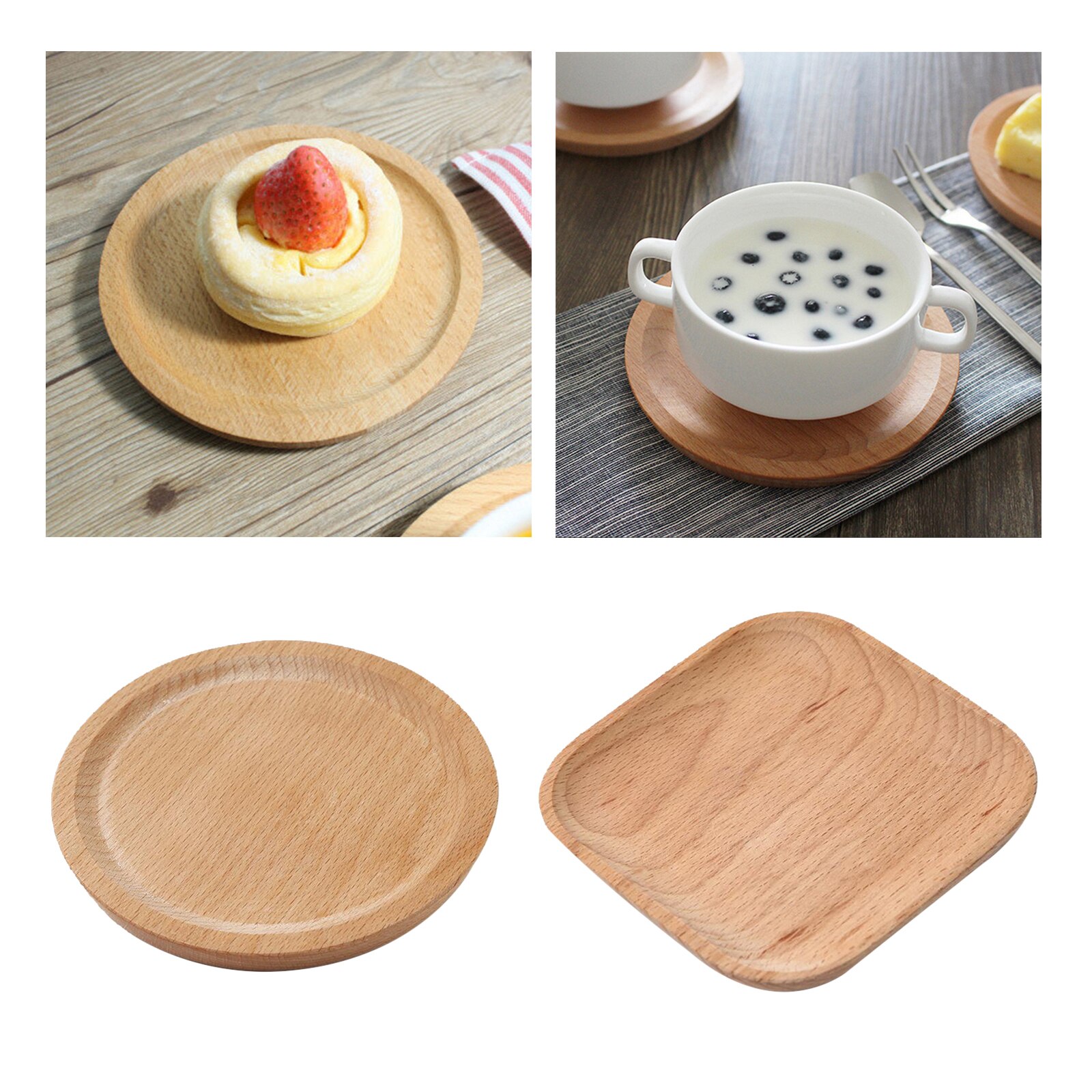 2pcs Wooden Plate Breakfast Bread Plate,Saucer Tea... – Grandado