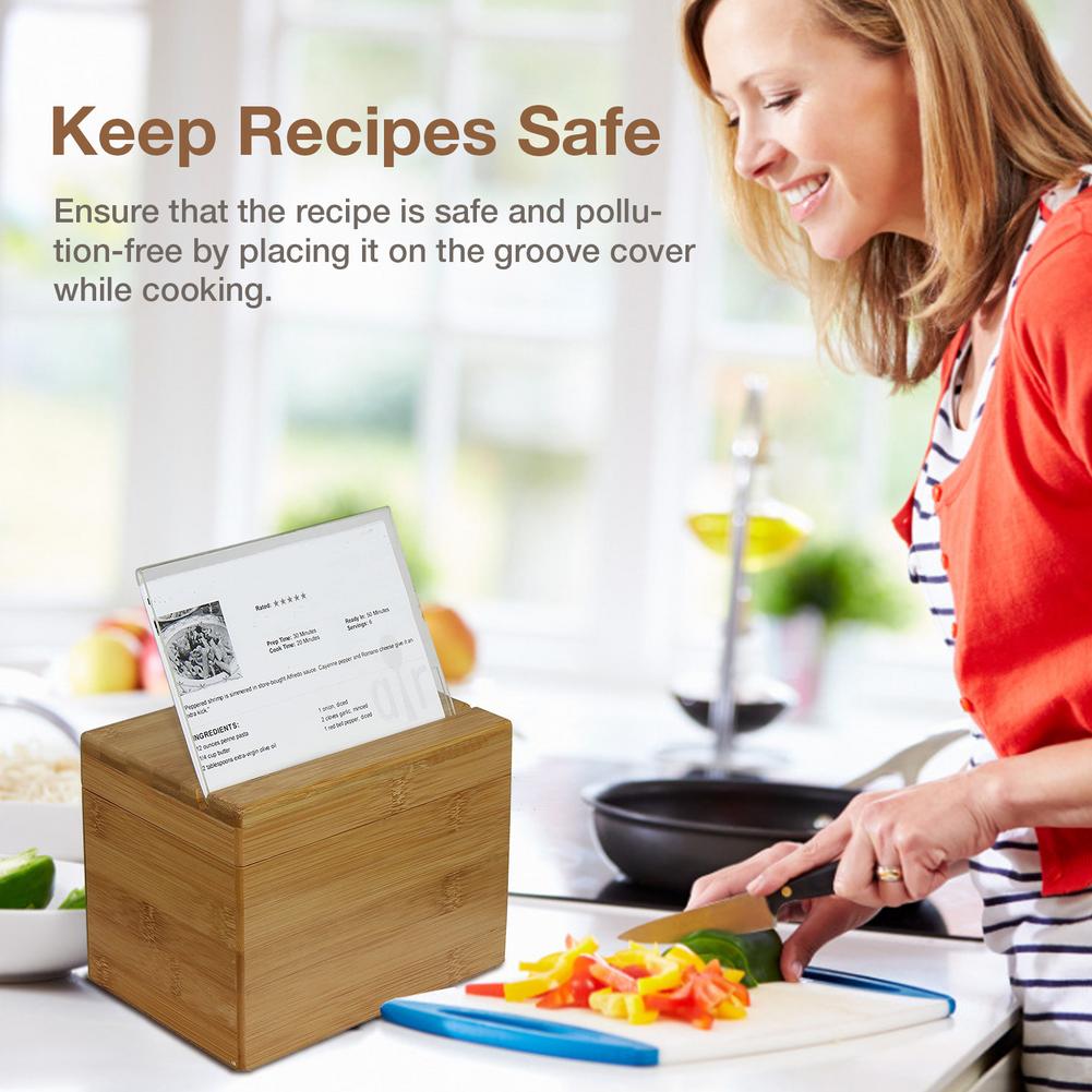 Recipe Storage Box Set Bamboo Recipe Box Wooden Re... – Grandado