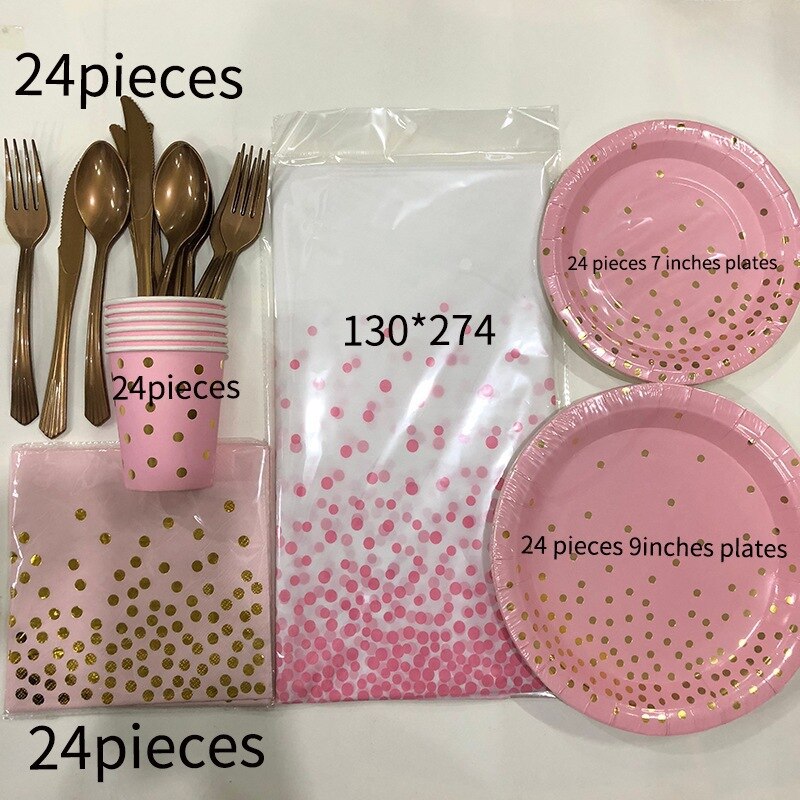 Pink Party Supplies Set Dinnerware Set Disposable ... – Grandado