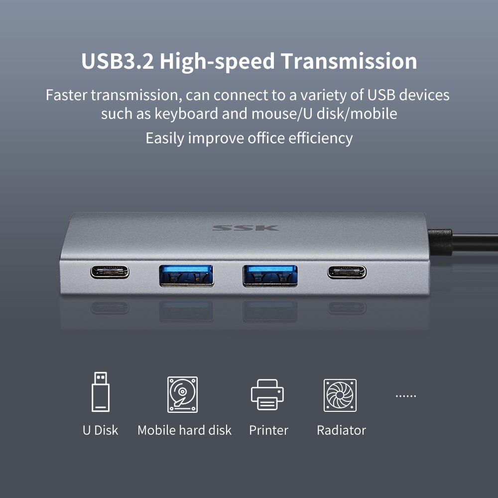 SSK USB C 10Gbps Hub, 4-in-1 Type C Multiport Adap... – Grandado