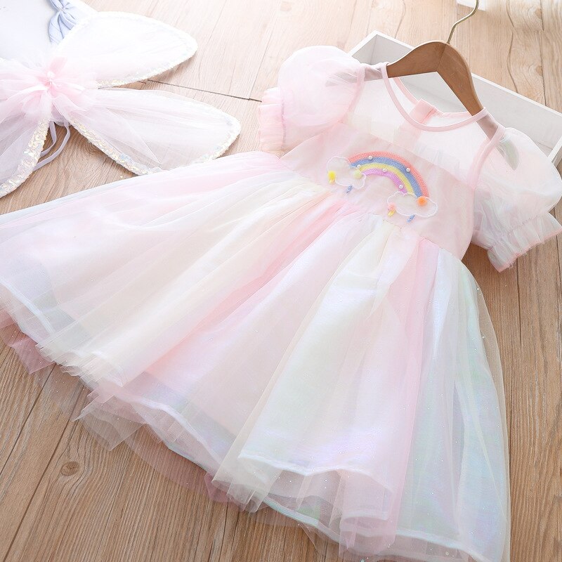 Kids Princess Mesh Tutu Dresses Puff Sleeve Wing B... – Grandado