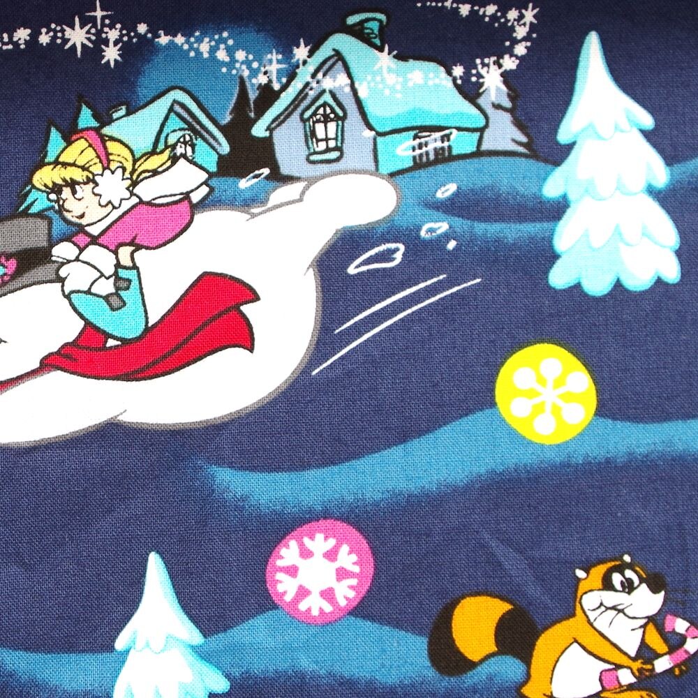 1 yard tecknat tyg, snögubbe, flicka och djur, väv... – Grandado