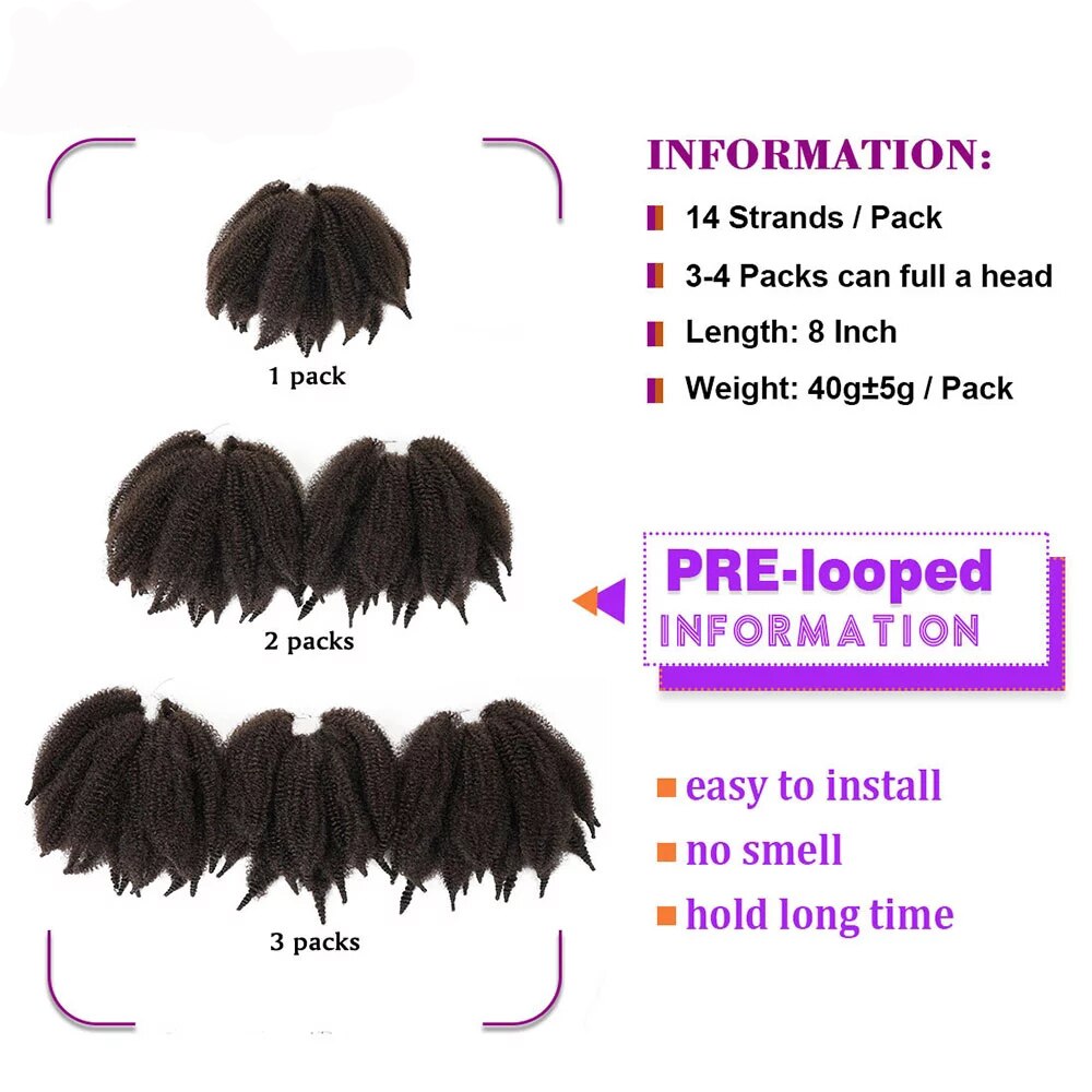 8 Inch Afro Short Crochet Marley Braids Hair Synth... – Grandado