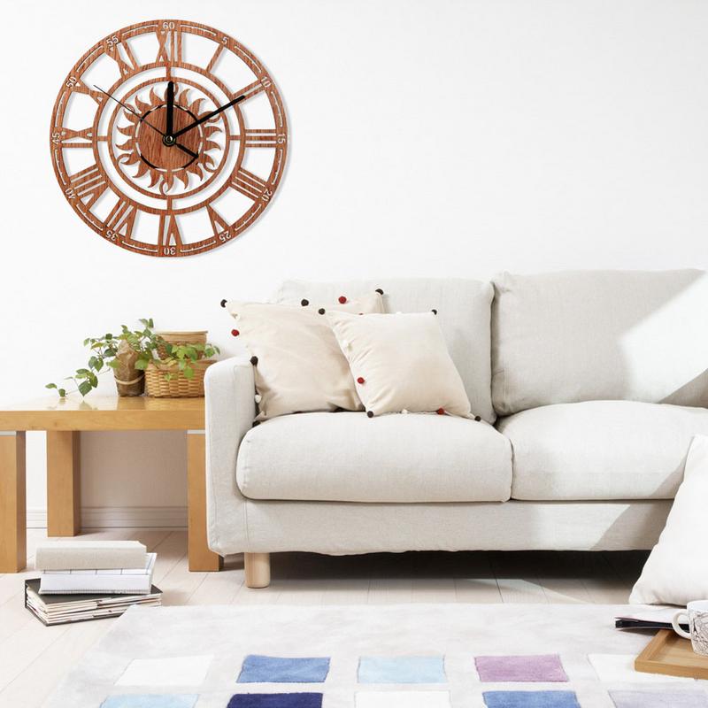 modern wall clock Round sun roman numerals wooden ... – Vicedeal