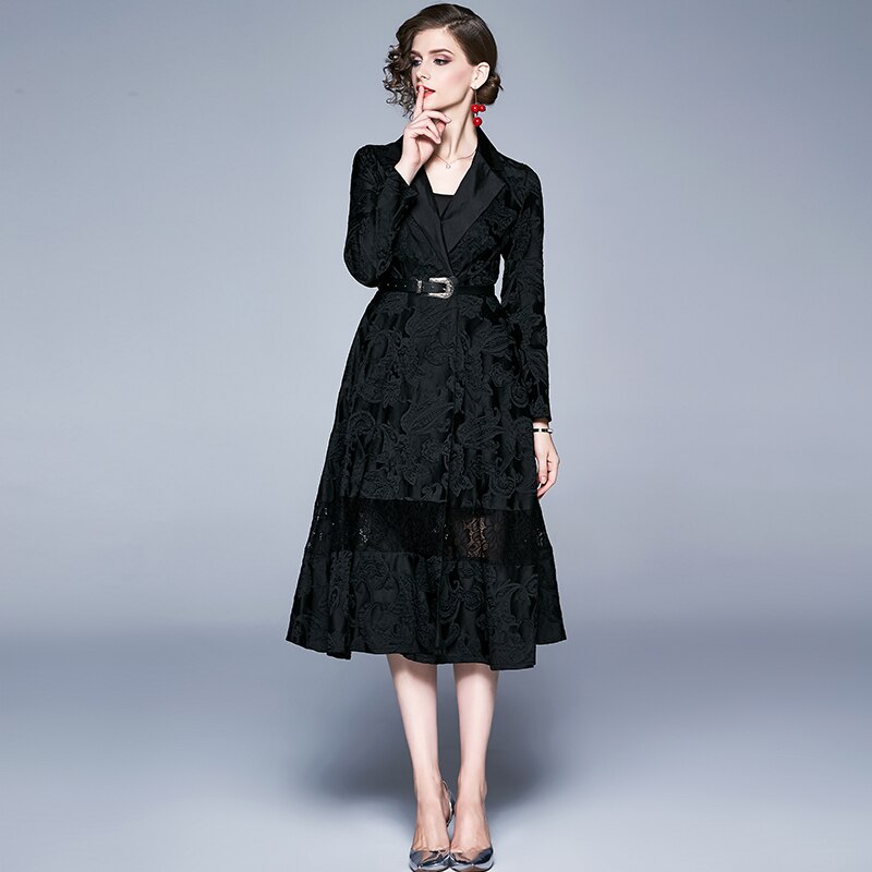 Autumn / Spring Vintage Black Jacquard Flowers Pat... – Grandado