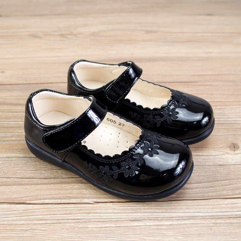 Girls students black leather shoes kids campus sho... – Grandado