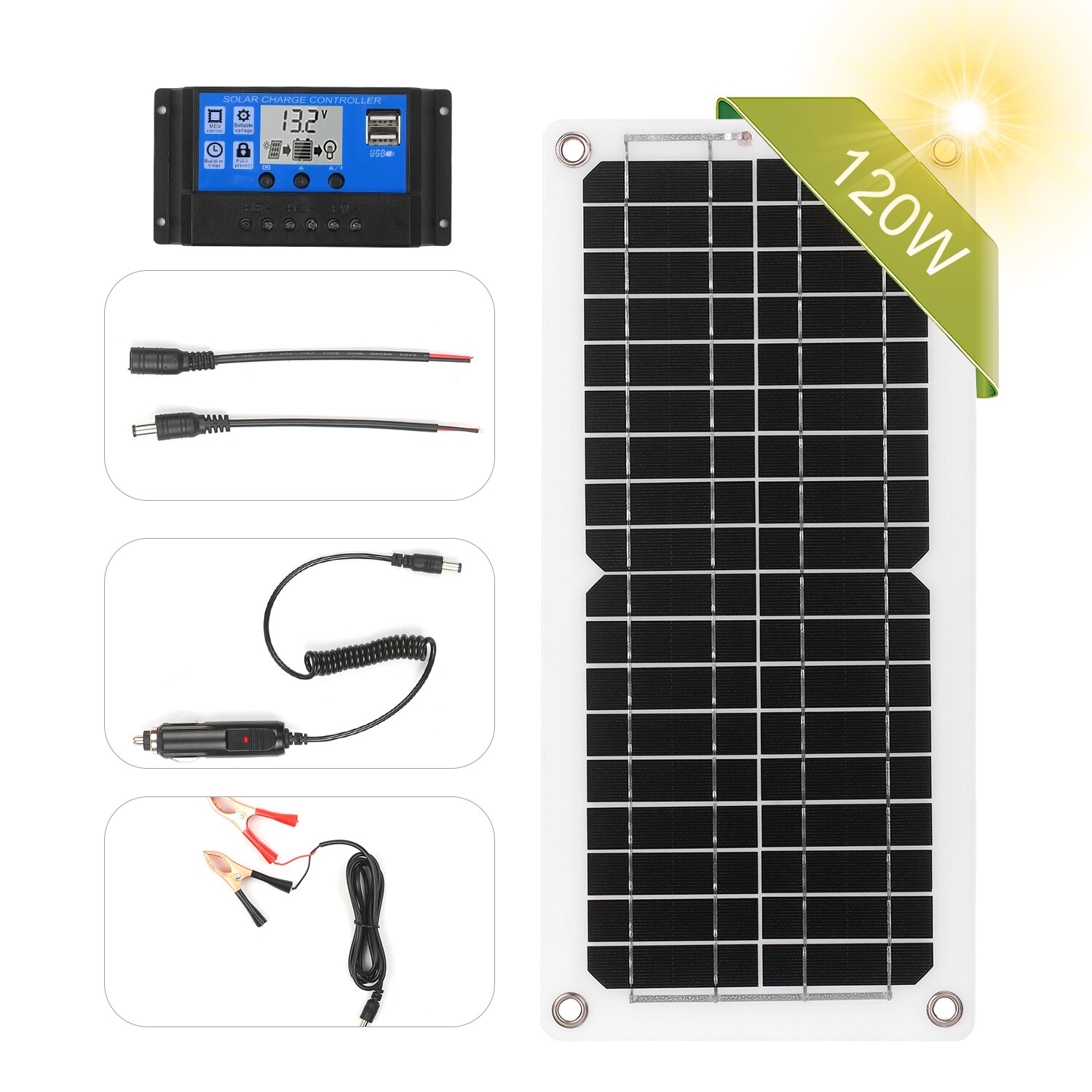 120W 12V Solar Panel Kit with Charge Controller US... – Grandado
