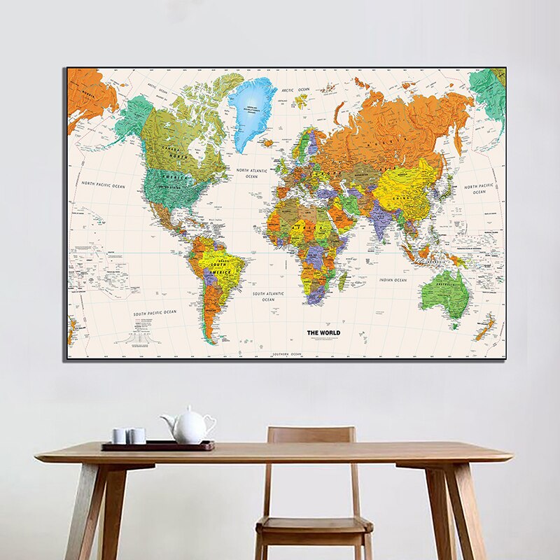 84*59cm The World Map Decorative Canvas Painting W... – Grandado