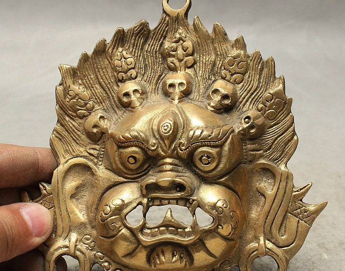 Tibet Buddhism Temple Brass Mahakala Head Mask Bud... – Vicedeal