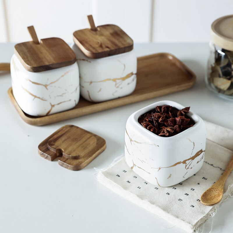 Marble Pattern Ceramic Kitchen Seasoning Tank Set ... – Vicedeal