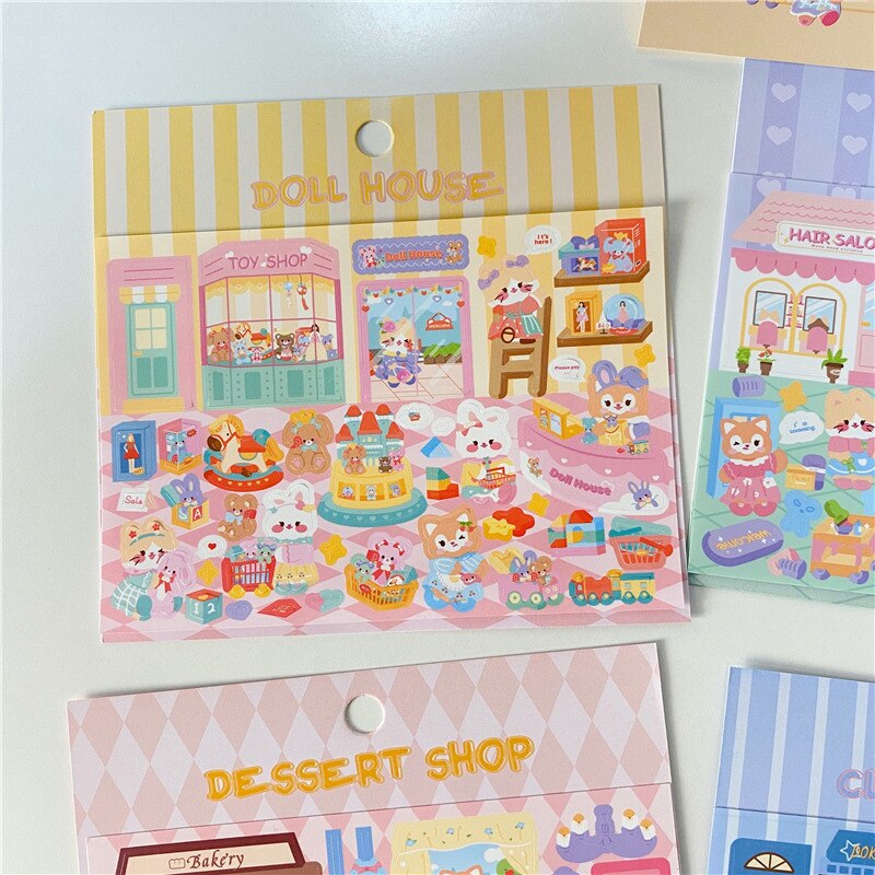 Korea Mooie Cartoon Dier Winkel Scène Stickers Diy... – Vicedeal