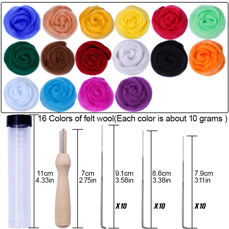LMDZ 16 Colors Needle Felting Kit Wool Fiber Wool ... – Vicedeal