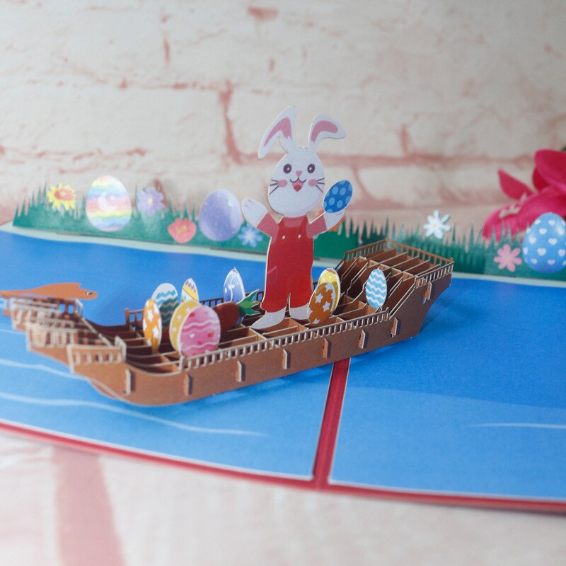 3D Handmade Cartoon Rabbit Sailboat River Easter E... – Grandado