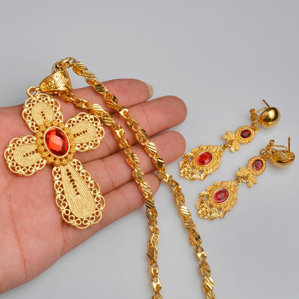 Gold Color Ethiopian Habesha Big Cross Pendant Nec... – Grandado