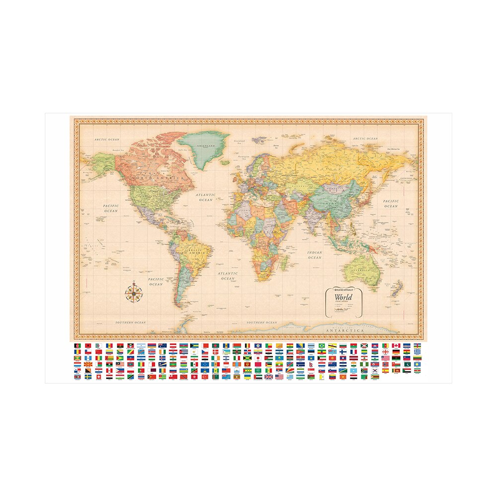 59*42cm The Vintage World Map with National Flags ... – Grandado