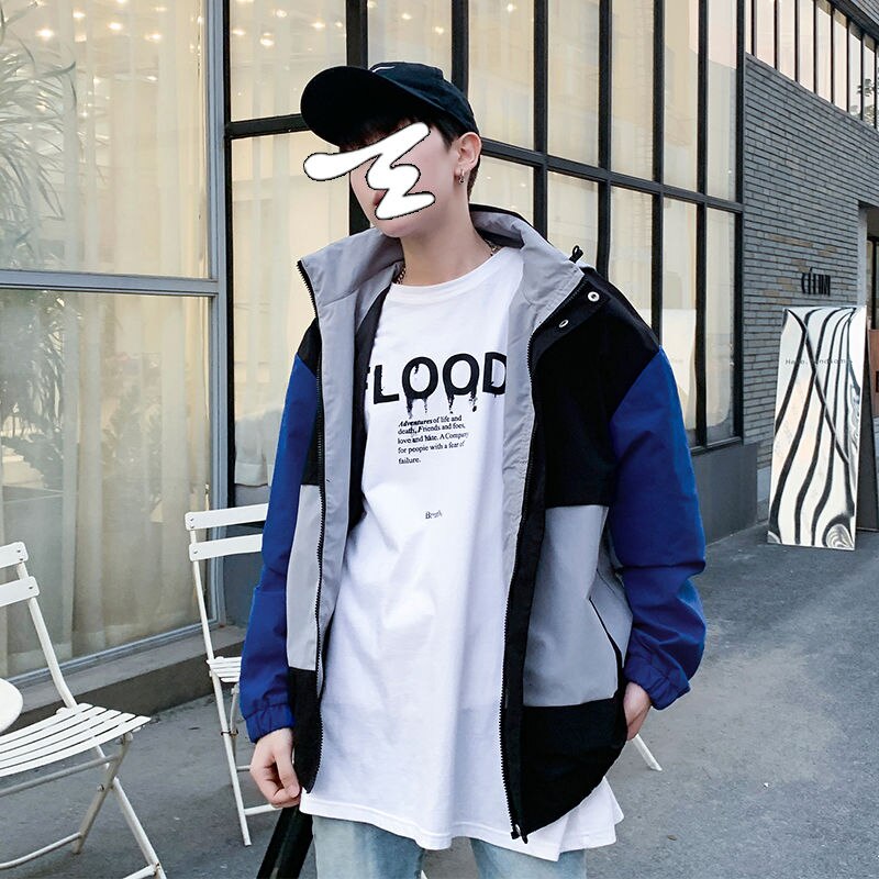 Spring Hooded Jacket Men's Contrast Color Casual H... – Grandado