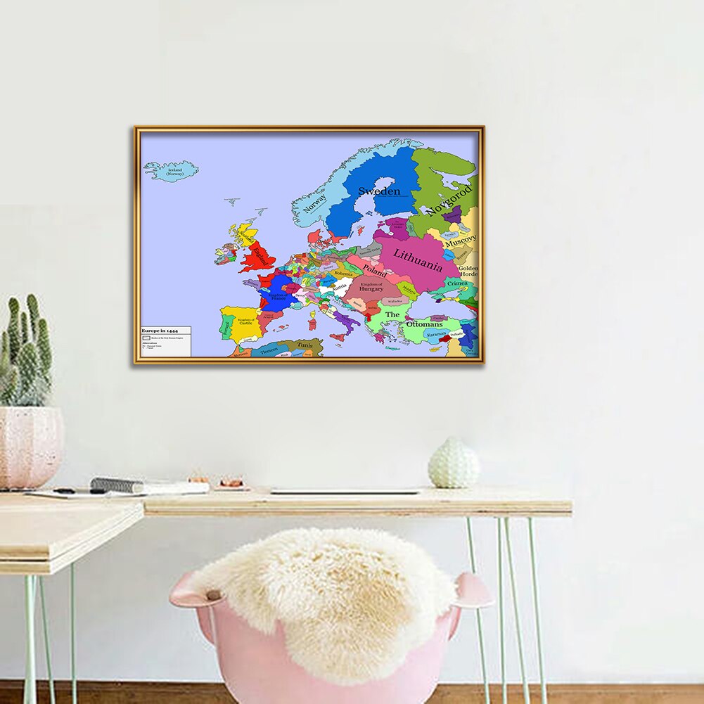 59*42 cm Retro Map of The Europe In 1444 Wall Art ... – Grandado