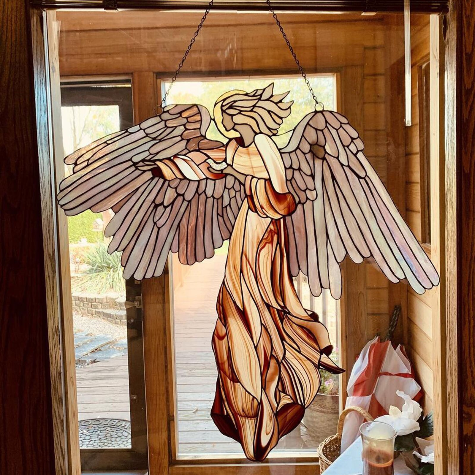 Home Decoration Angel Stained Glass Angel Wind Chi... – Grandado